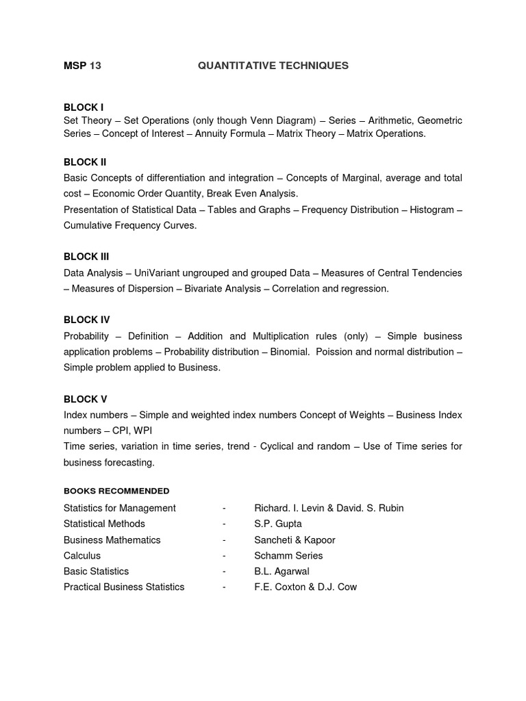 Quantitive Techniques Syllabus | PDF