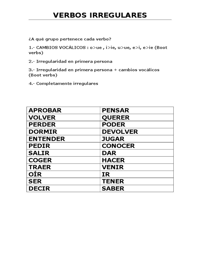 VERBOS IRREGULARES (Ejercicio) | PDF