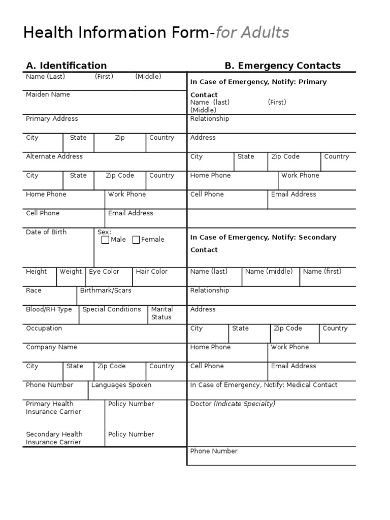 Personal Health Record - Template For Adults | PDF | Physician | Hepatitis