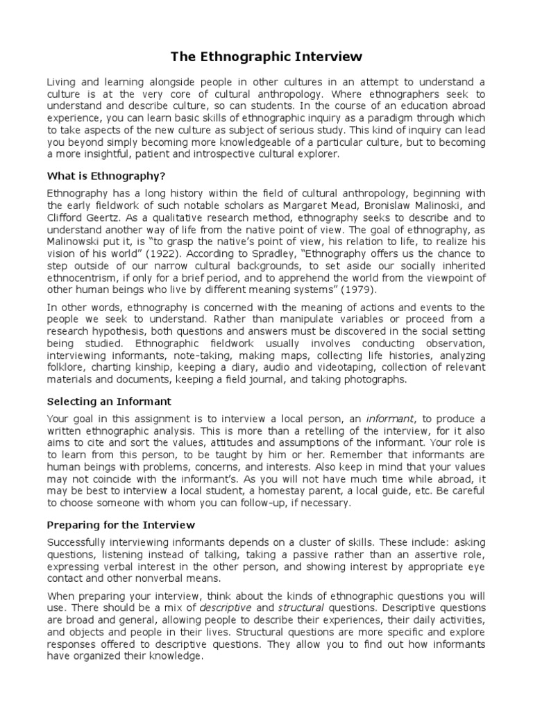 Understanding Ethnographic Interviews | PDF | Field Research | Ethnography