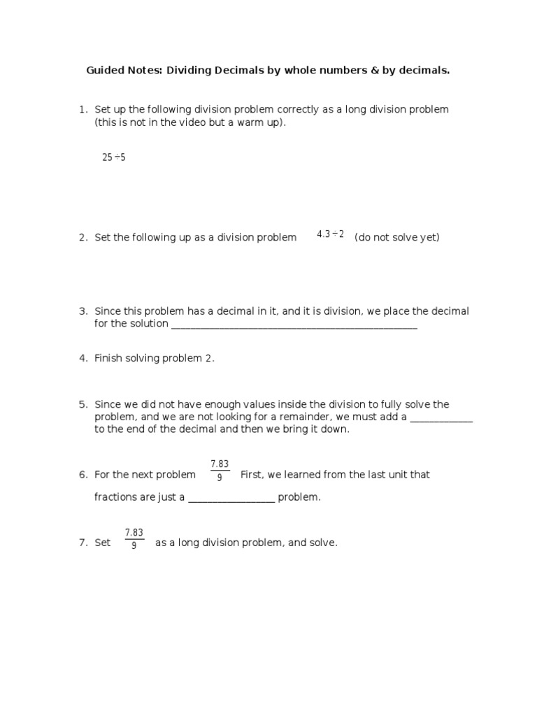 Guided Notes for Dividing Decimals | PDF | Computers