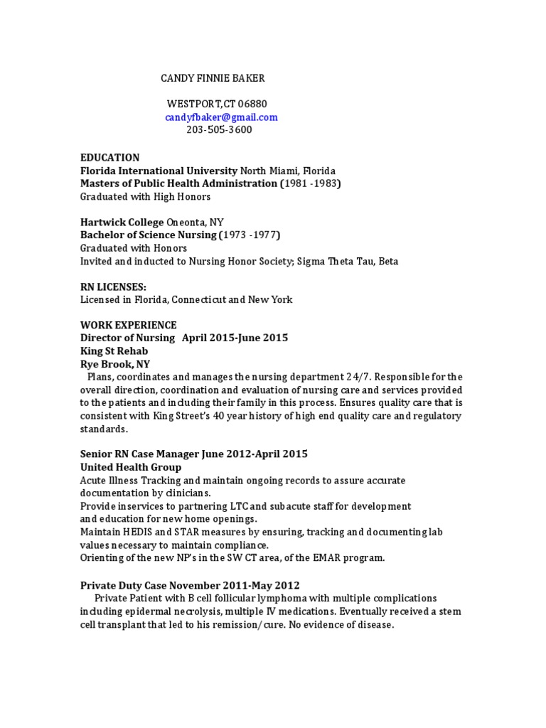 Resume of Candy Finnie Baker | PDF | Patient | Nursing
