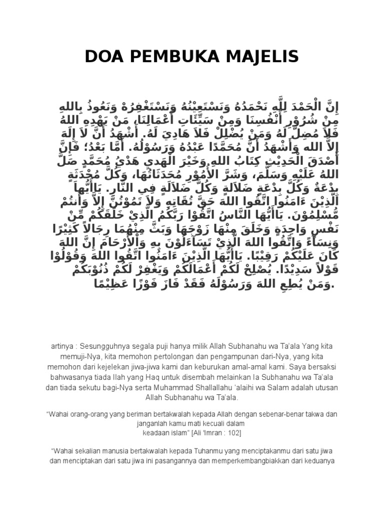 Doa Pembuka Majelis | PDF
