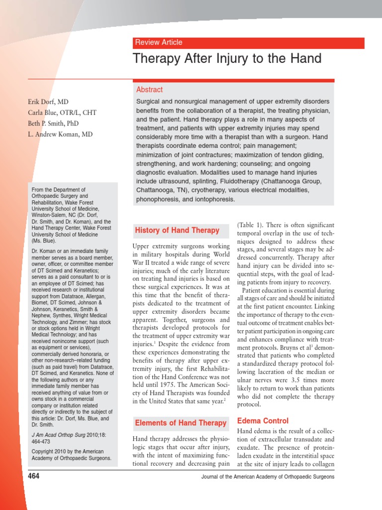 Therapy After Injury To The Hand | PDF | Finger | Healing