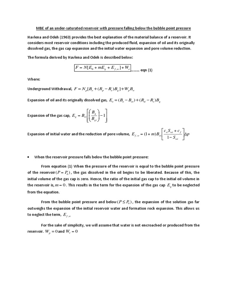 1 - MBE Solution Gas Drive Below Bubble Point Pressure - 15879 | PDF ...