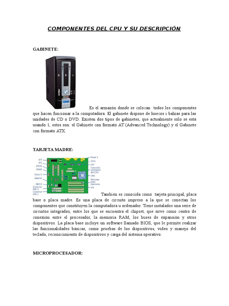 Componentes Del Cpu y Su Descripción | PDF | Hardware de la computadora ...