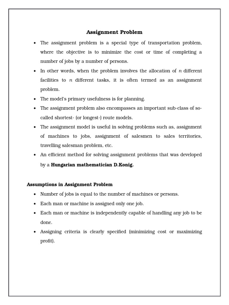 Assignment Problem - Notes | PDF | Operations Research | Mathematical ...
