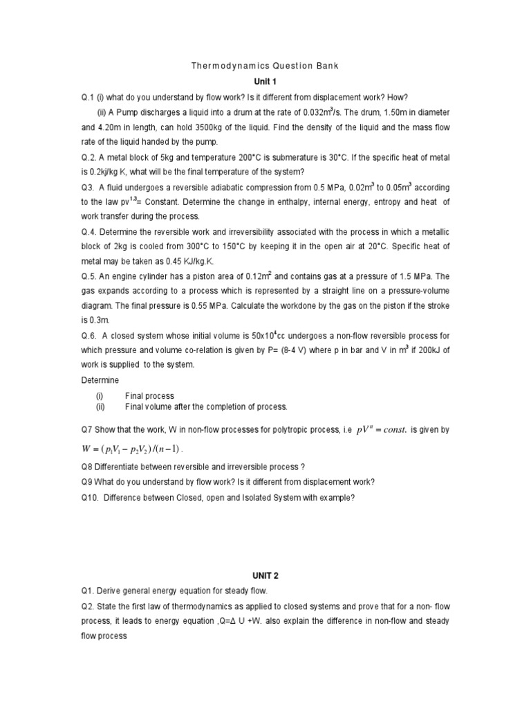 Thermodynamics Question Bank | PDF | Heat | Temperature