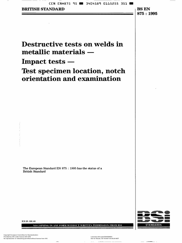 En 875-Impact Test | PDF | Welding | Construction