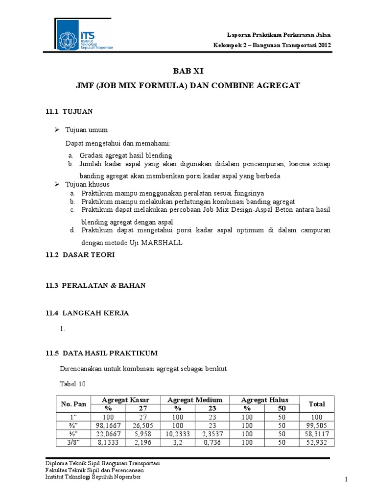 JMF (Job Mix Formula) Dan Combine Agregat (Fix!!) | PDF | Teknologi ...