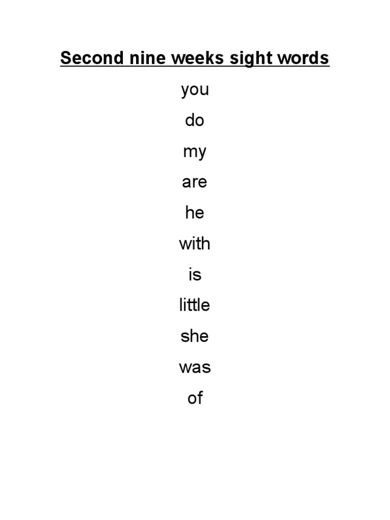 Second Nine Weeks Sight Words List | PDF
