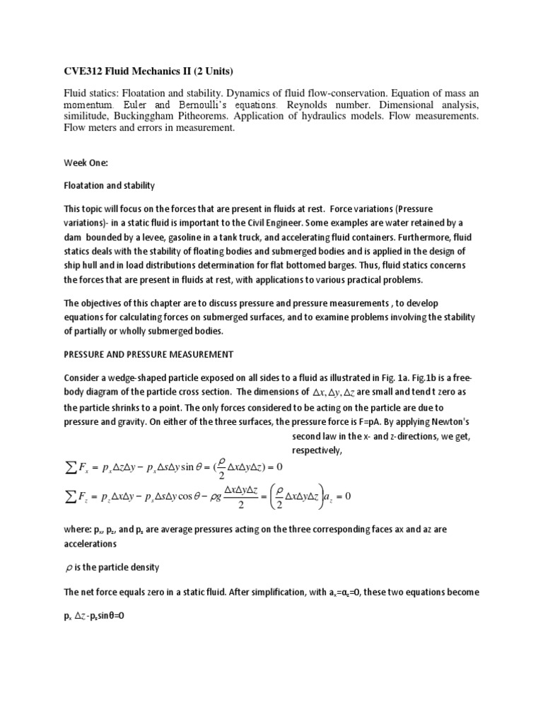 Pressure Variations and Fluid Statics: Understanding the Forces Acting ...