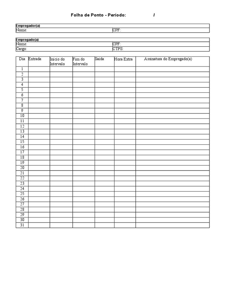 Modelo Folha De Ponto Pdf