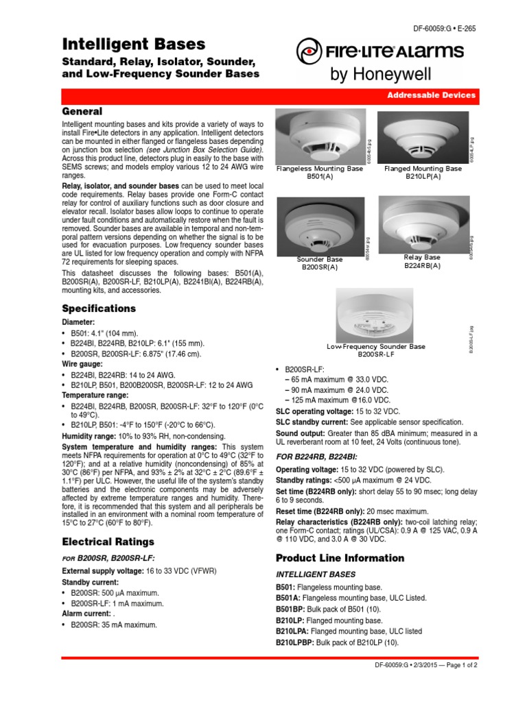 Fire-Lite B200SR-LF Data Sheet | PDF | Relay | Electrical Components