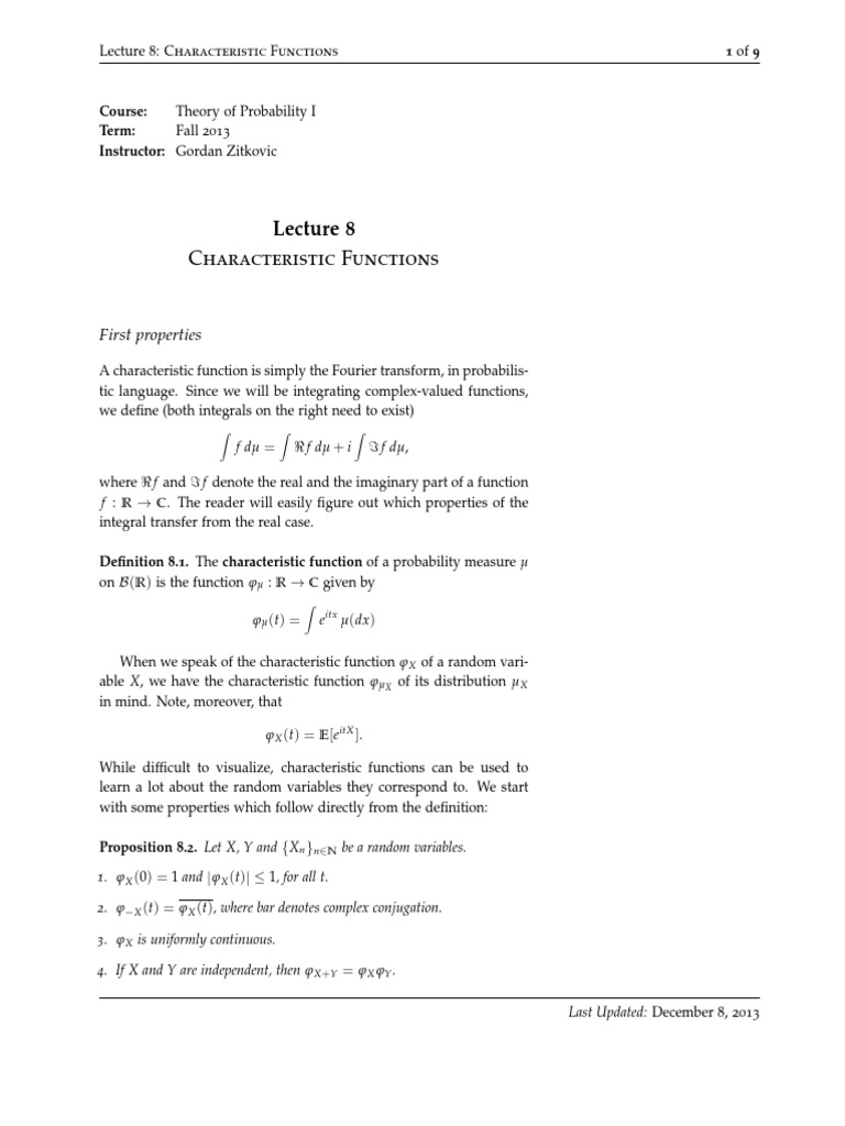 Characteristic | PDF | Continuous Function | Probability Theory