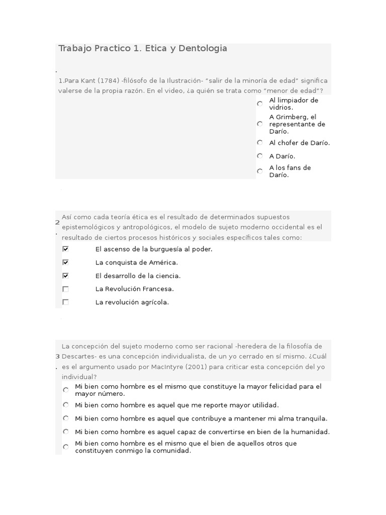 TP Etica y Deontoligia Actualizado Los 4!! | PDF | Moralidad | Bioética