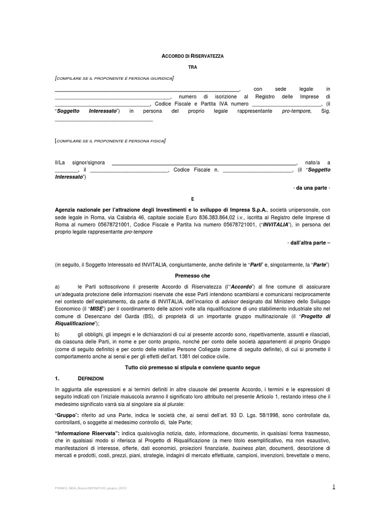 Accordo Di Riservatezza | PDF