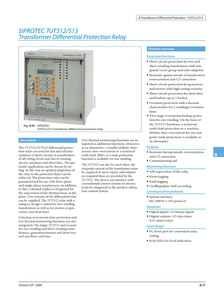 7UT51xx Catalog SIP2004s en | PDF | Transformer | Relay
