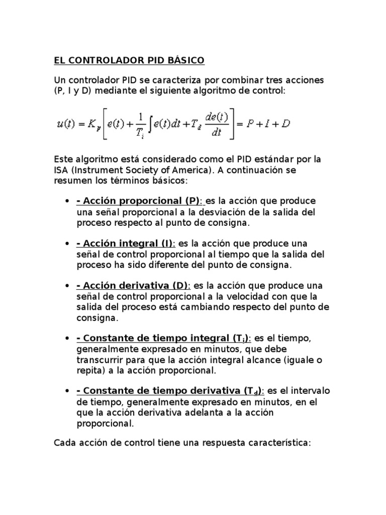 El Controlador Pid Básico | Descargar gratis PDF | Matemáticas Aplicadas | Teoría de sistemas