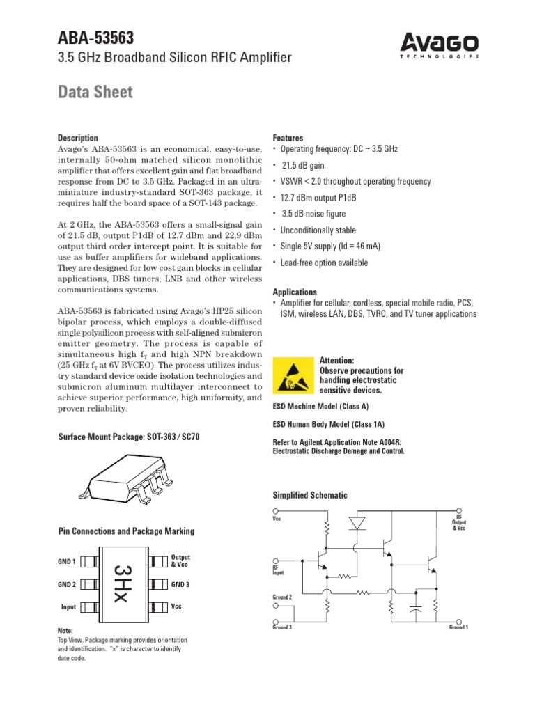 ABA-53563 Datasheet | PDF | Amplifier | Decibel