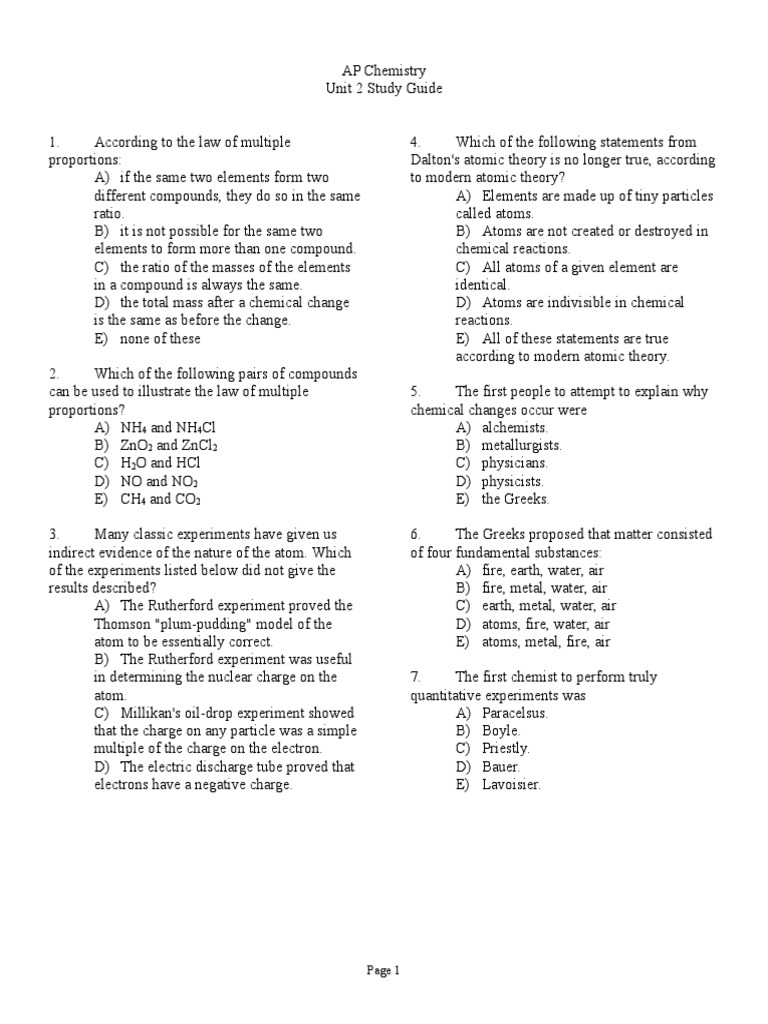 Unit 2 Study Guide | PDF | Isotope | Atoms