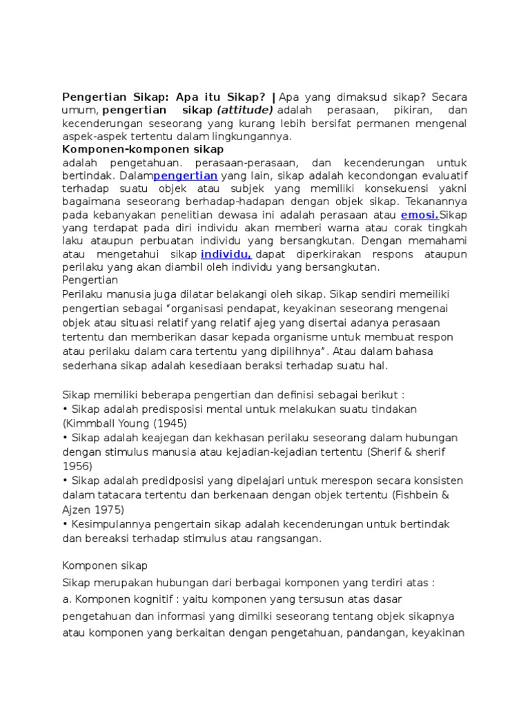 Pengertian dan Komponen Sikap | PDF