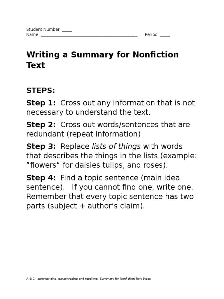 Steps to Summarize Nonfiction Text | PDF