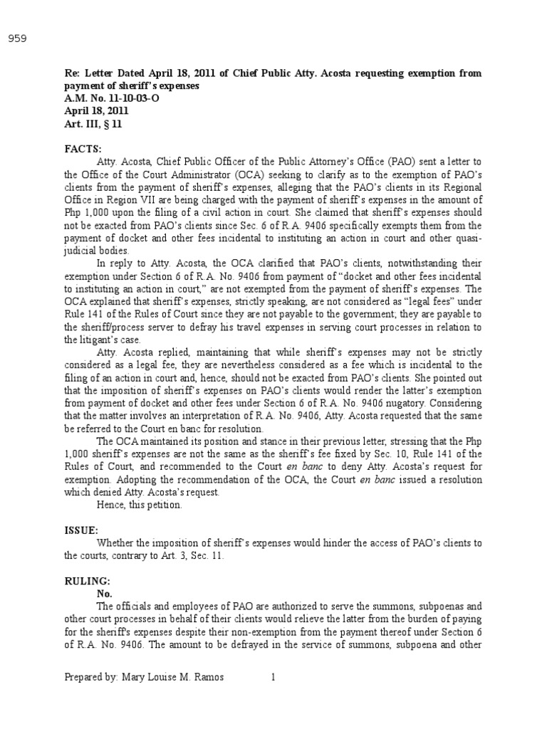 Re Letter of Chief Public Atty Acosta | PDF | Legal Aid | Attorney's Fee