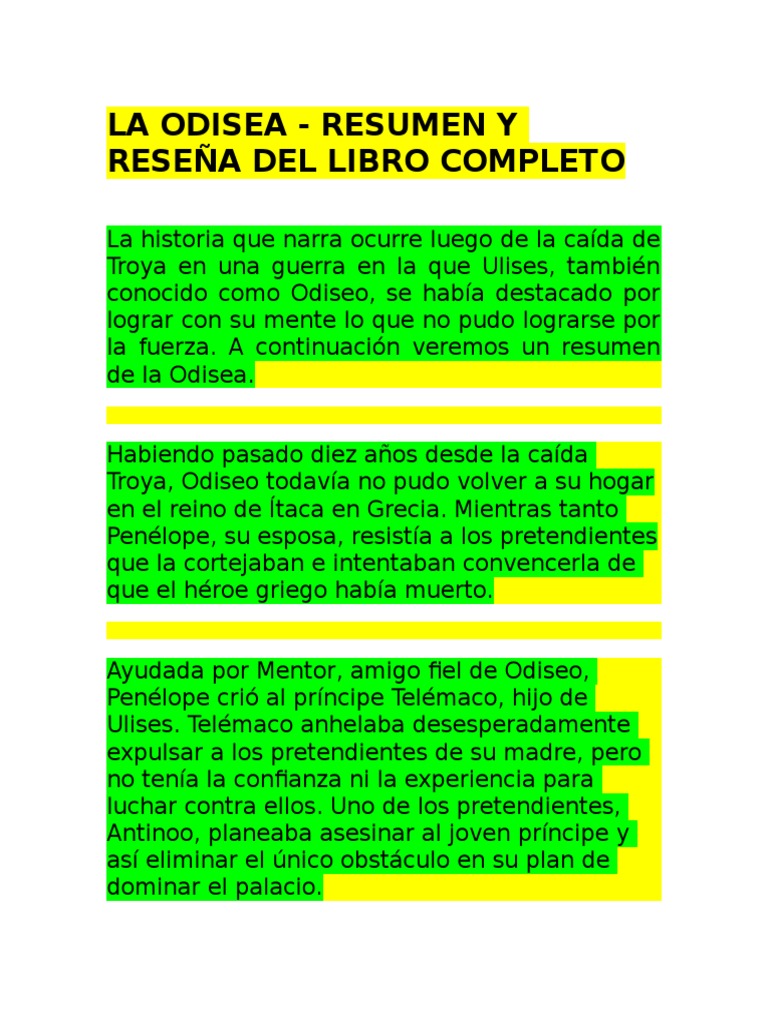 resumen de LA ODISEA | Odiseo | Odisea