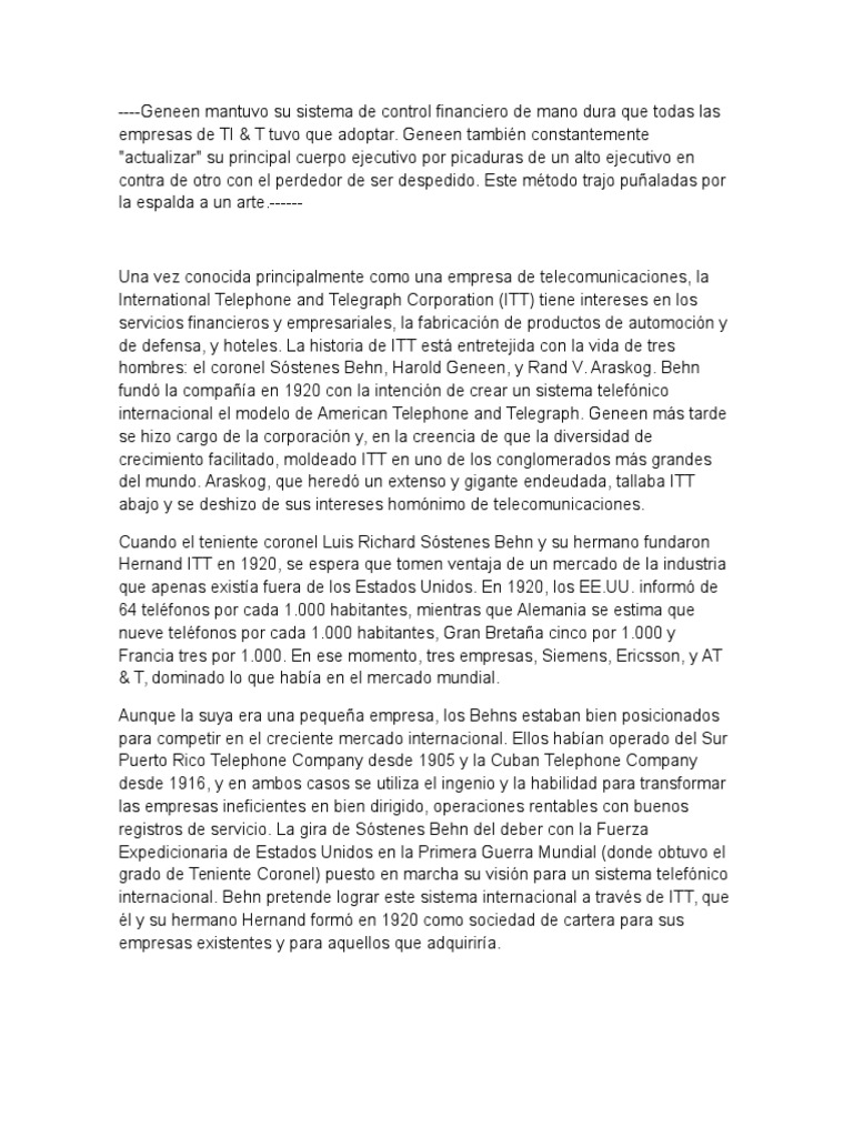 Resumen Caso Itt | PDF | Corporación Itt | AT & T