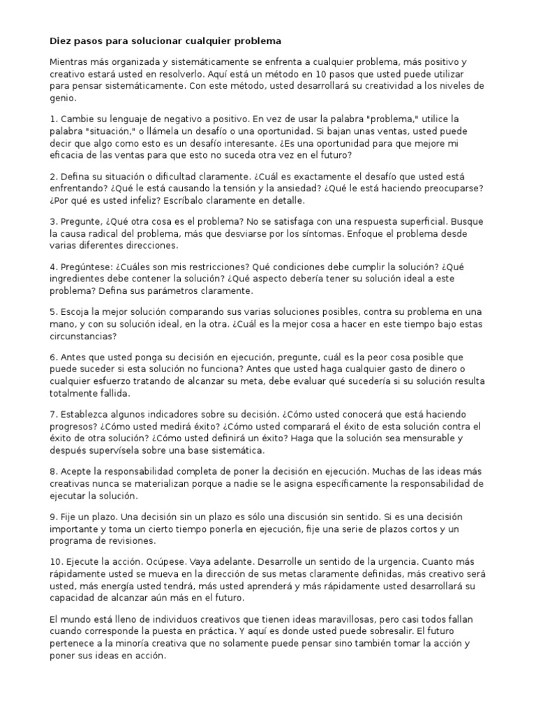 Diez Pasos para Solucionar Cualquier Problema | PDF