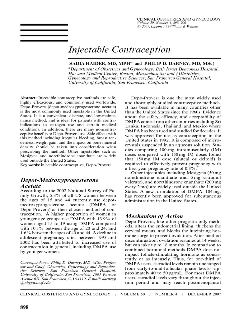 Injectable Contraception | Birth Control | Combined Oral Contraceptive Pill