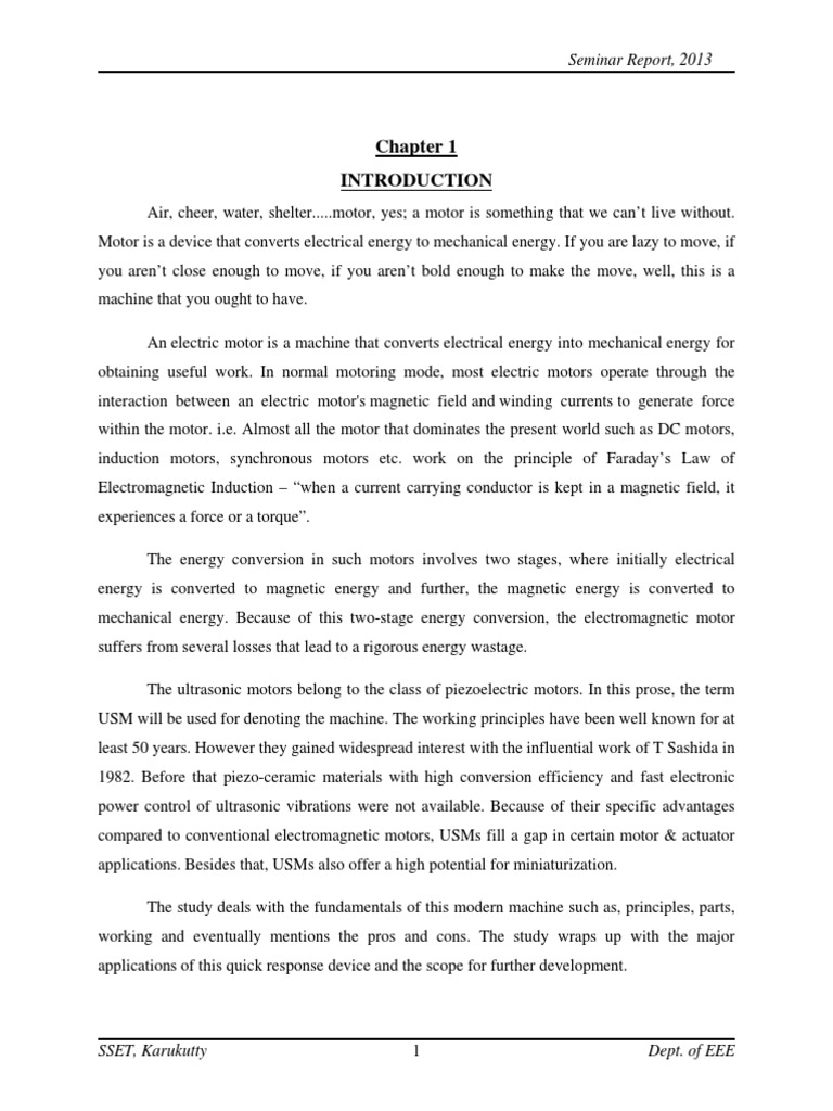 Ultrasonic Motor Seminar | PDF | Electric Motor | Piezoelectricity