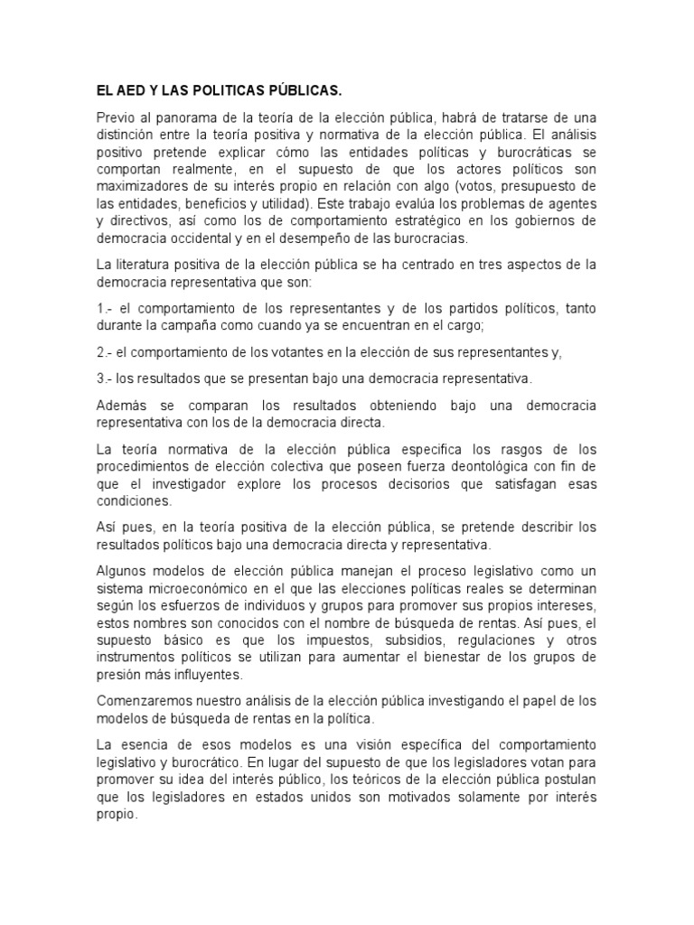 Análisis de la Elección Pública y su Teoría | PDF | Elección pública ...