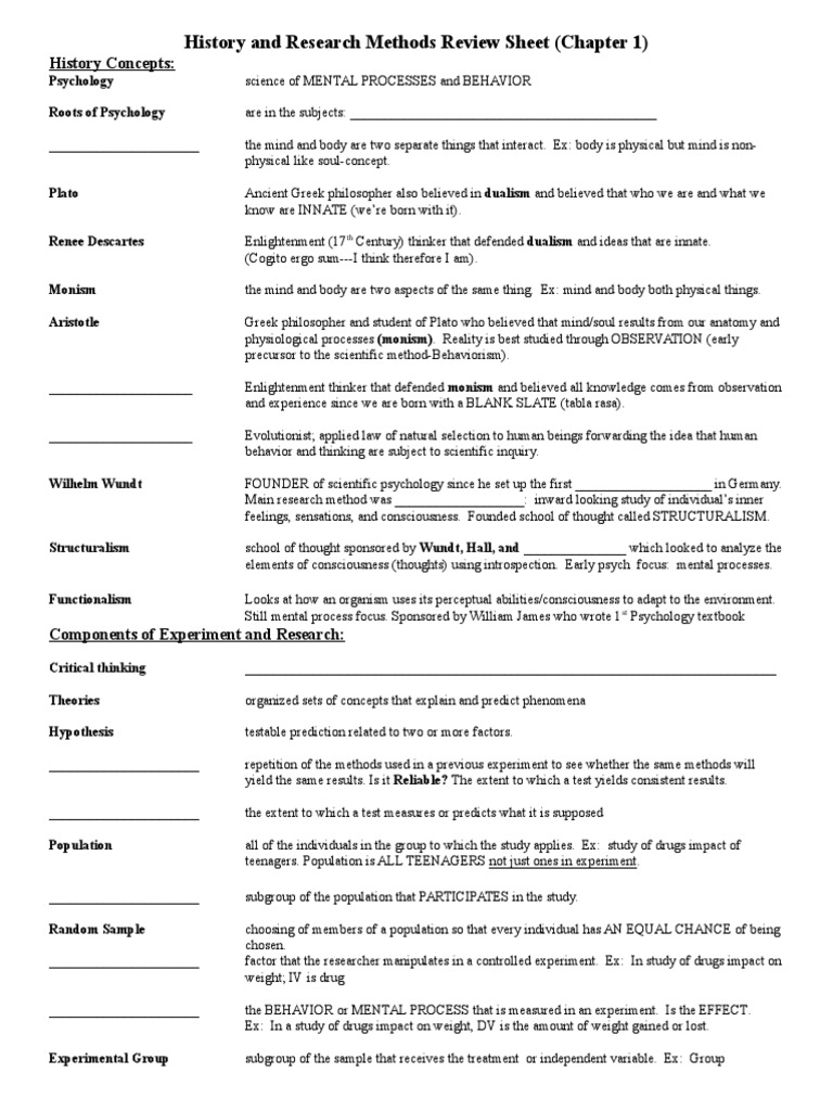 #1 Psychology AP Review Sheet Blanks | PDF | Scientific Control ...