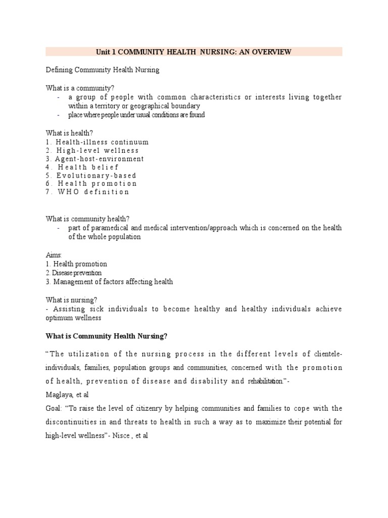 CHN Overview | PDF | Nursing | Public Health