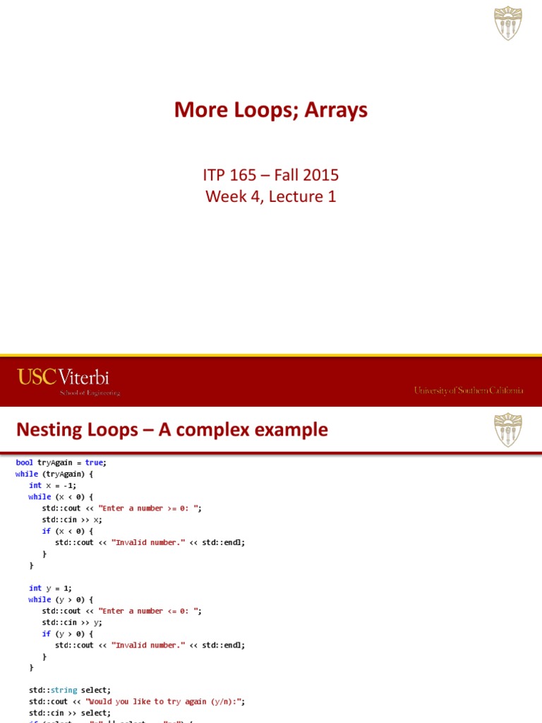 More Loops Arrays: ITP 165 - Fall 2015 Week 4, Lecture 1 | Download Free PDF | Array Data Type ...