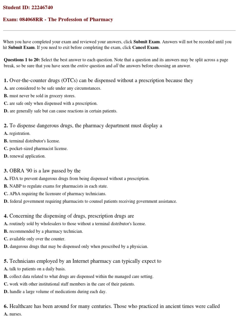 Practice Exam Pharm tech | Pharmacy | Medical Prescription
