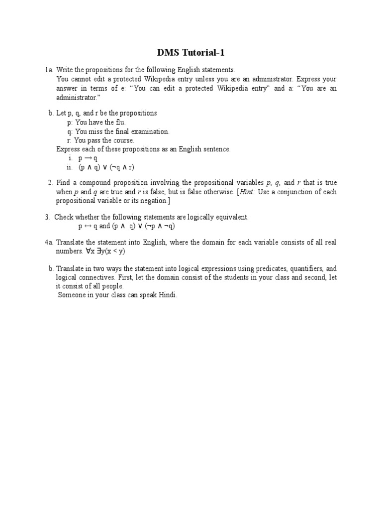 DMS Questions | PDF | Proposition | Logic