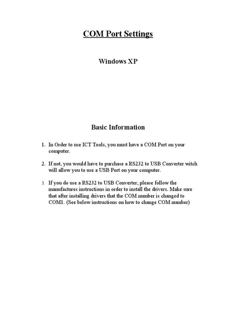 Windows XP COM Port Setup Guide | PDF | Device Driver | Usb