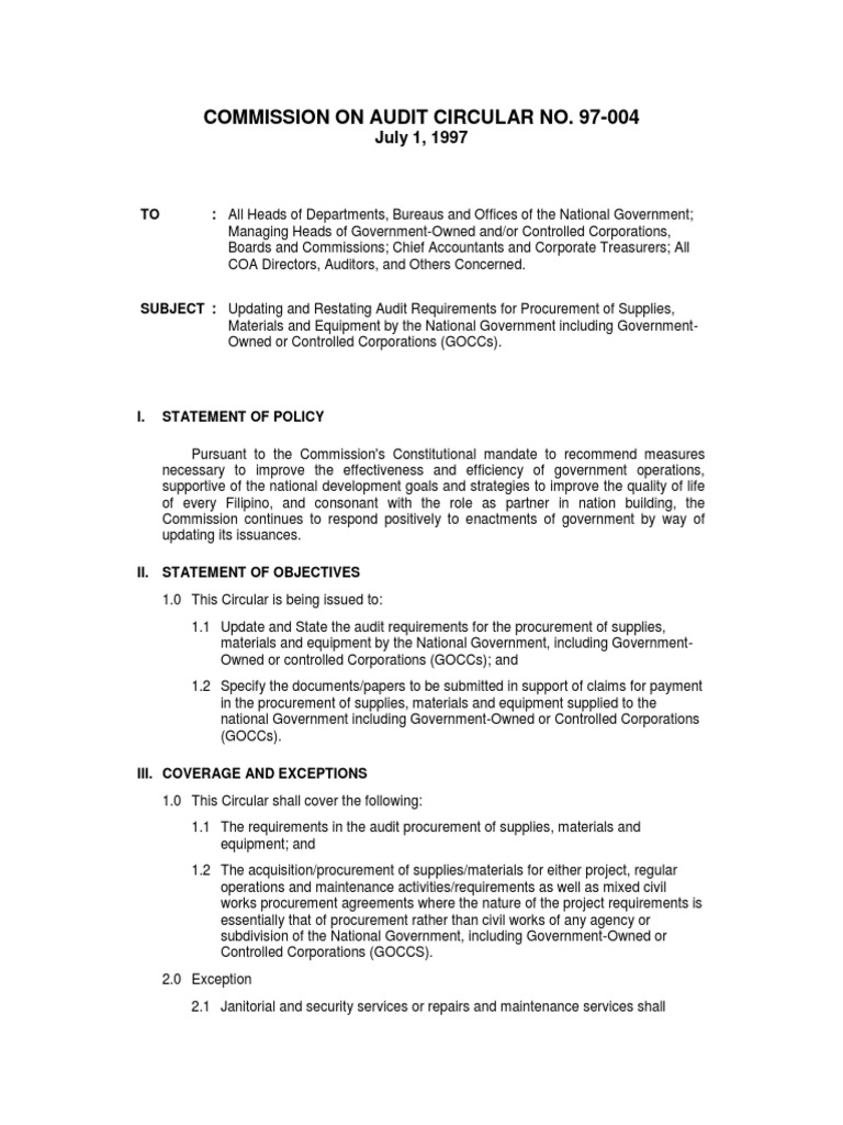 Coa C97-004 | PDF | Procurement | Audit