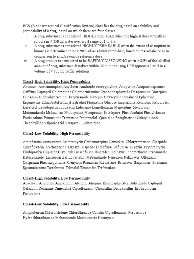 List For Bcs Classification | PDF | Pharmacokinetics | Functional Group