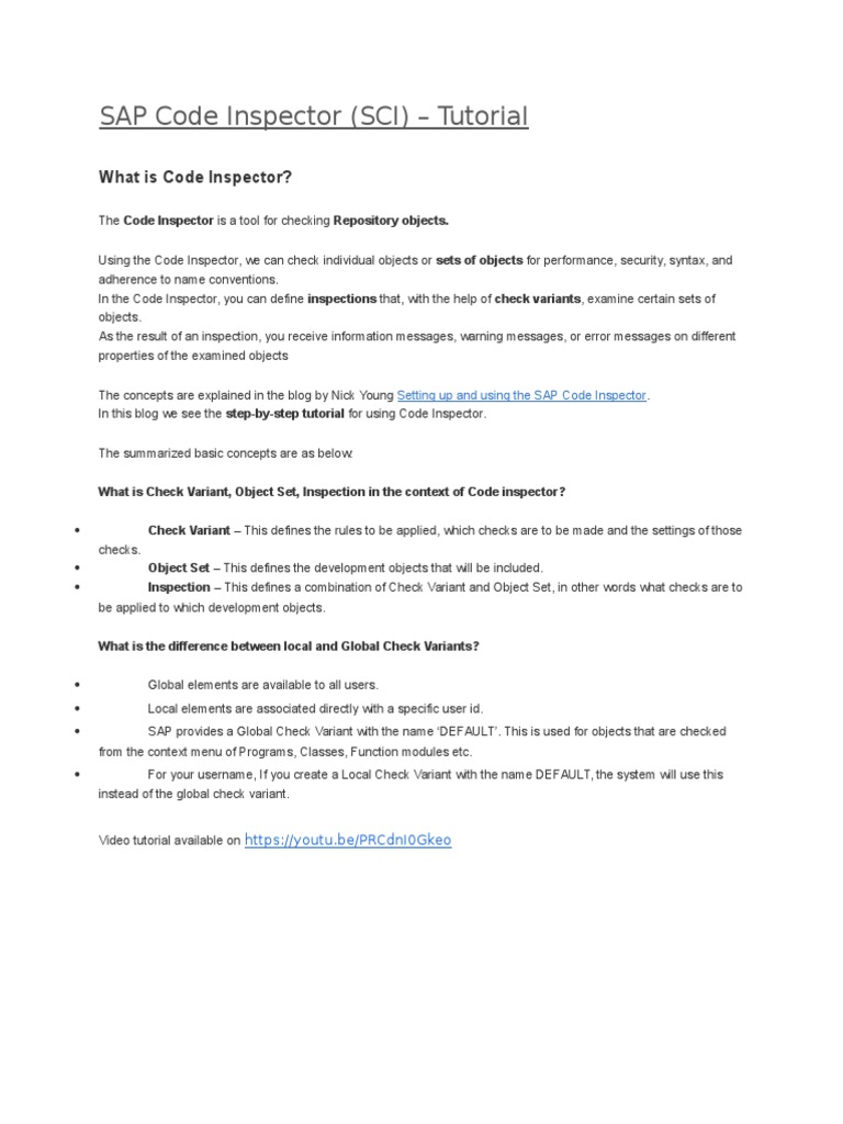 SAP Code Inspector (SCI) - Tutorial | PDF | Software Engineering ...