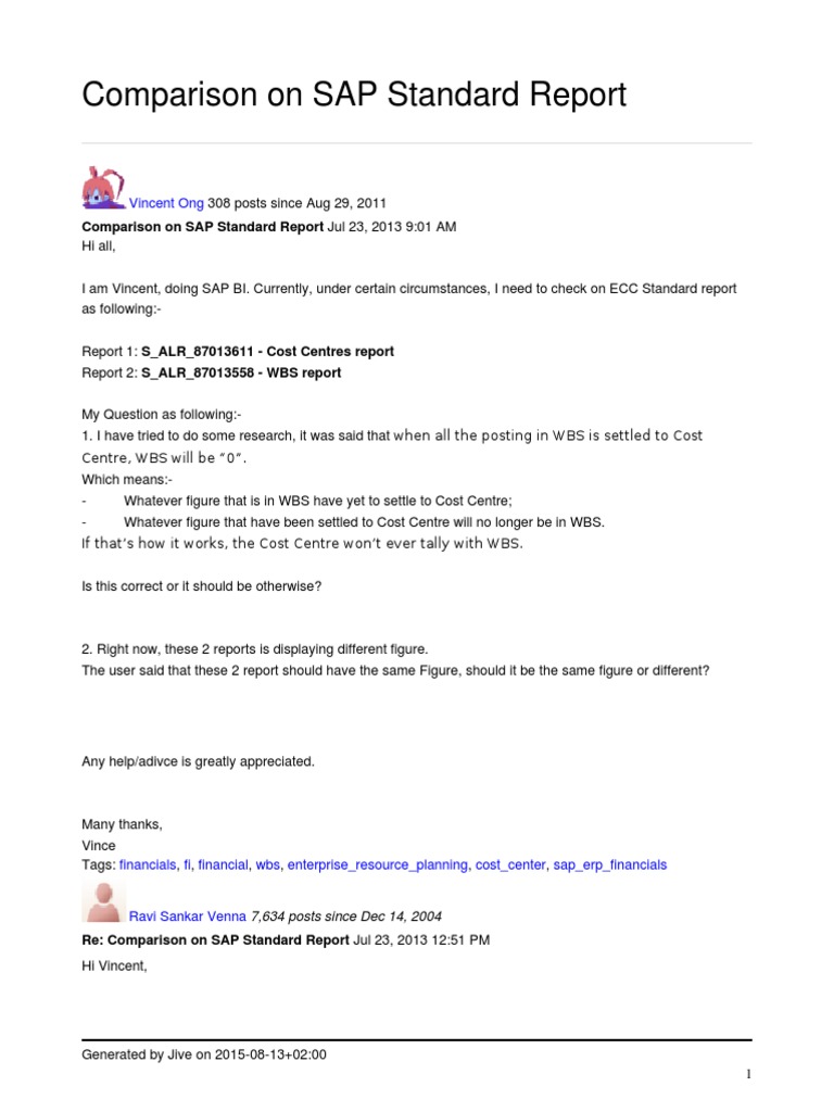 Comparison On SAP Standard Report | PDF | Business