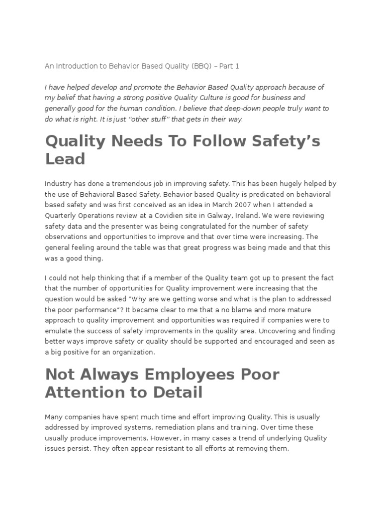 An Introduction To Behavior Based Quality | PDF | Attitude (Psychology ...