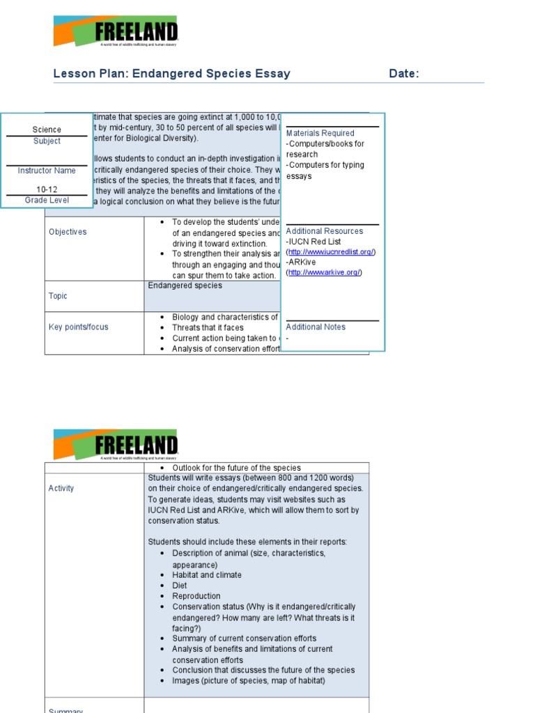 Endangered Species Essay Lesson Plan | PDF | Science & Mathematics