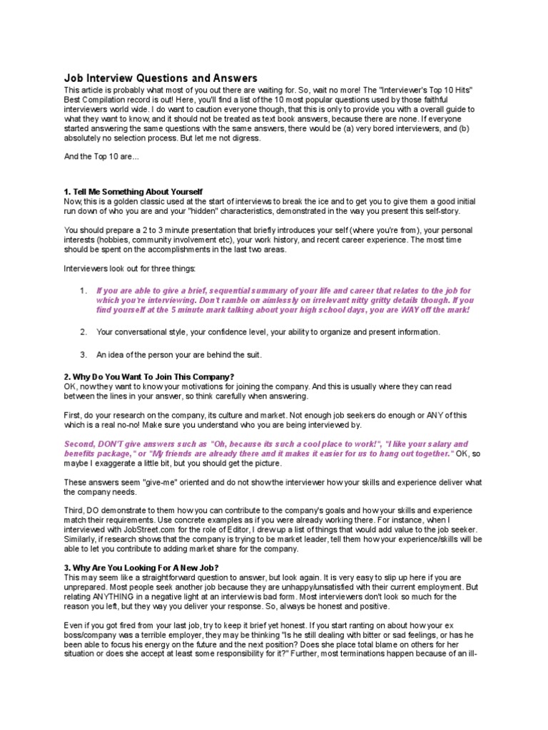 Job Interview Questions and Answers | PDF | Employment | Motivation