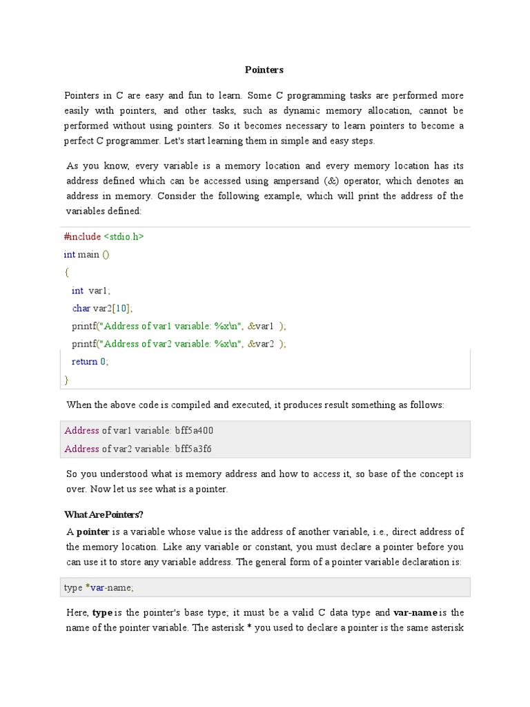 Pointers Notes | PDF | Pointer (Computer Programming) | Variable ...