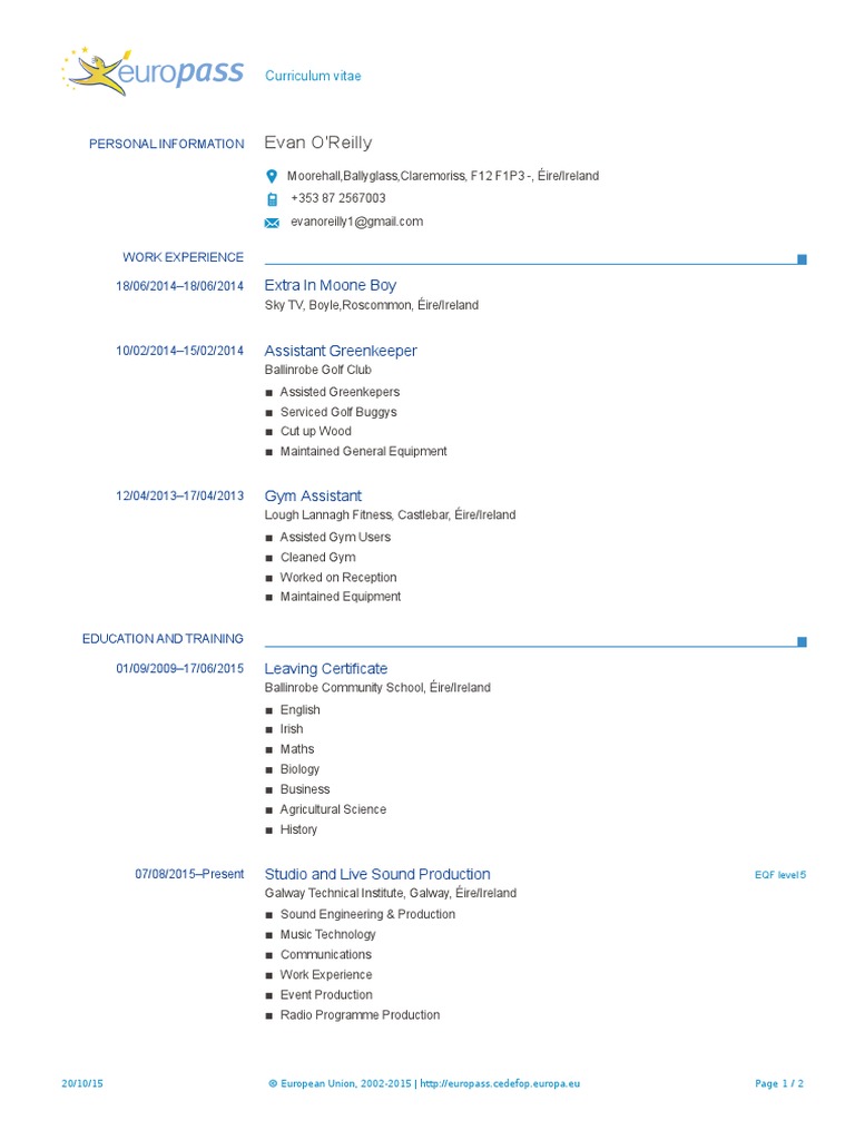 CV Europass 20151020 Oreilly en | PDF
