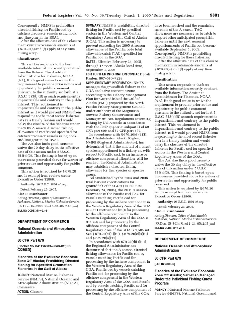 Rule: Fishery Conservation and Management: Alaska Fisheries of ...